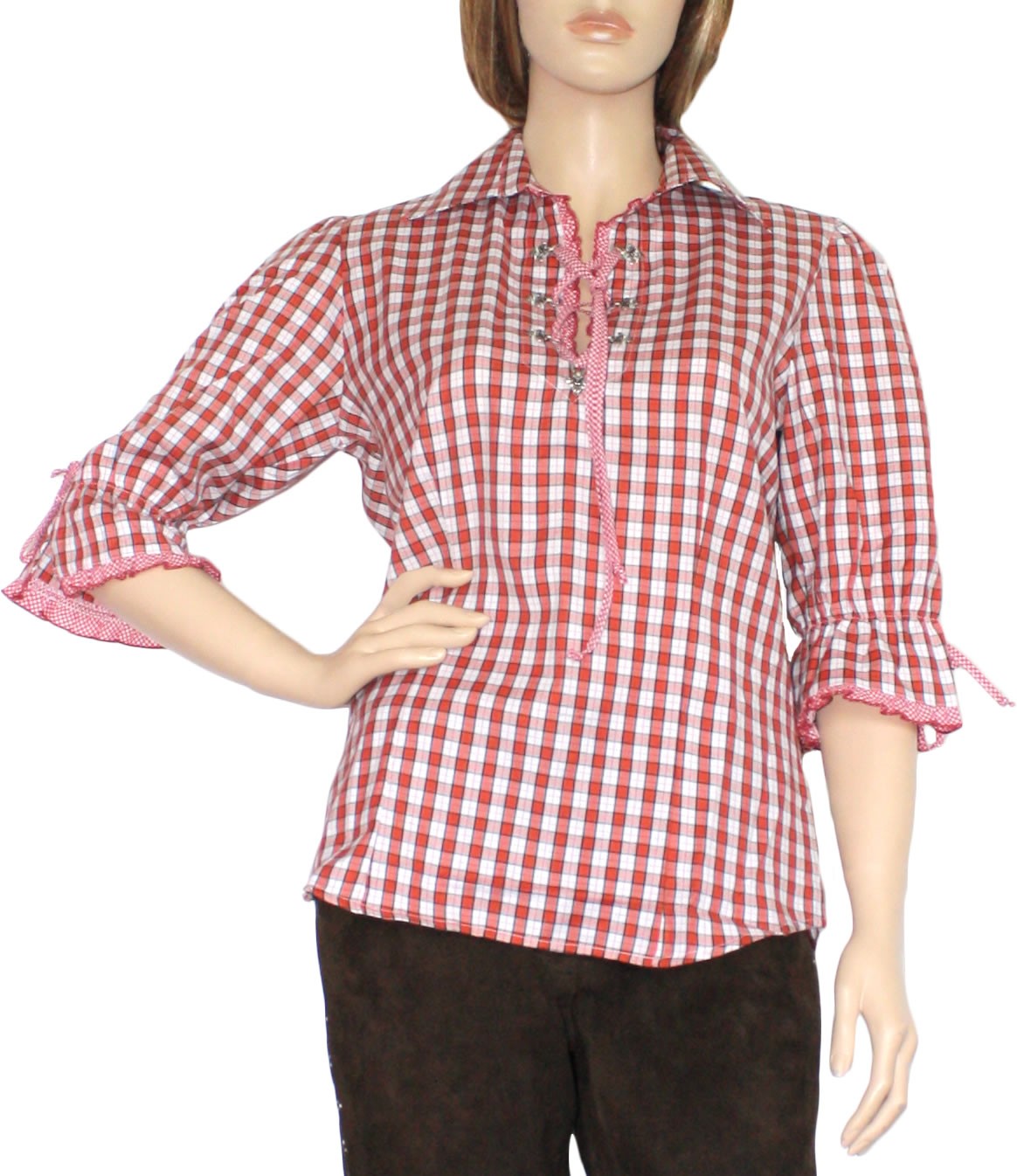 traditional Bavarian Blouse, Trachten blouse, colour: Red/checkered
