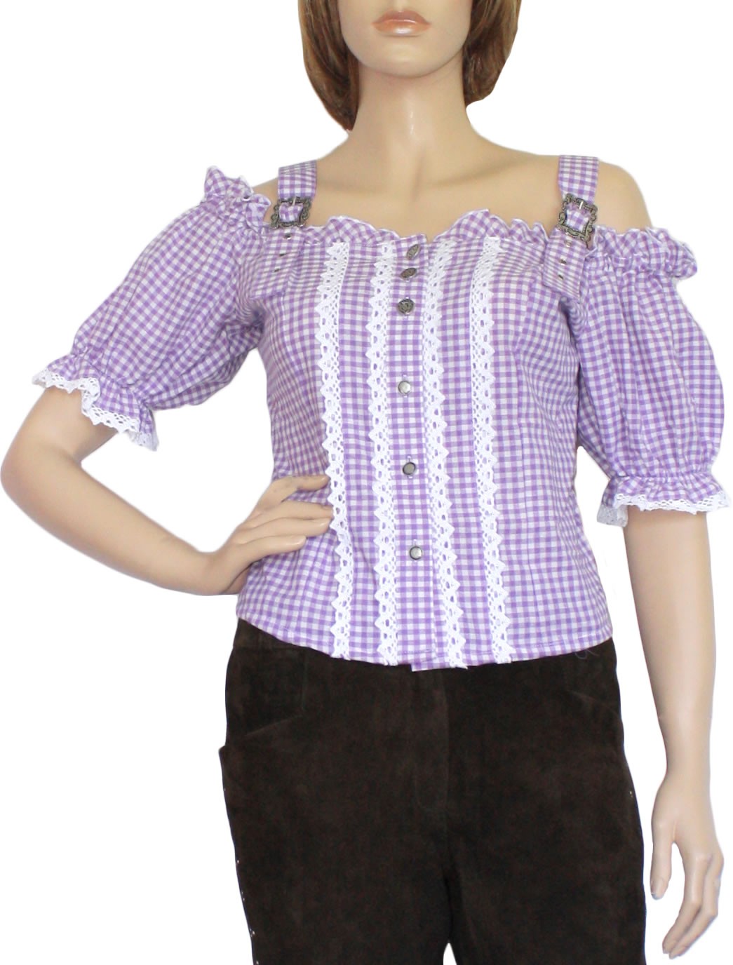 Traditional Bavarian Blouse, Trachten blouse, colour: Purple/checkered