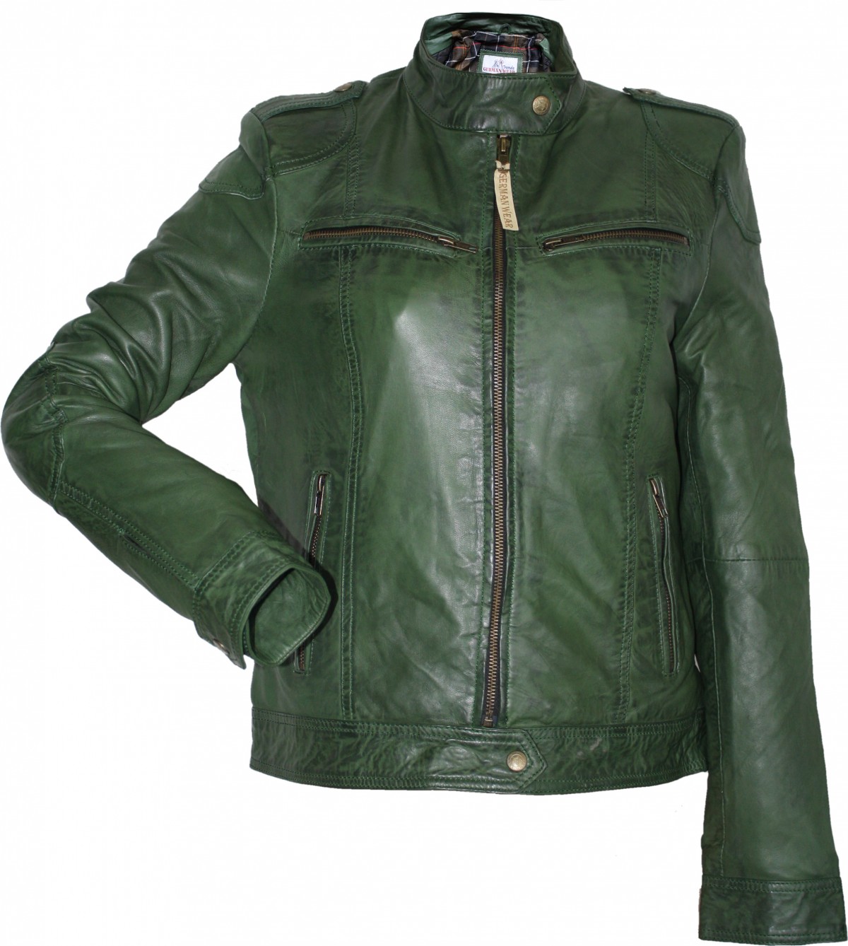 Damen Lederjacke Trend Fashion echtleder Jacke aus Lamm Nappa Leder grün