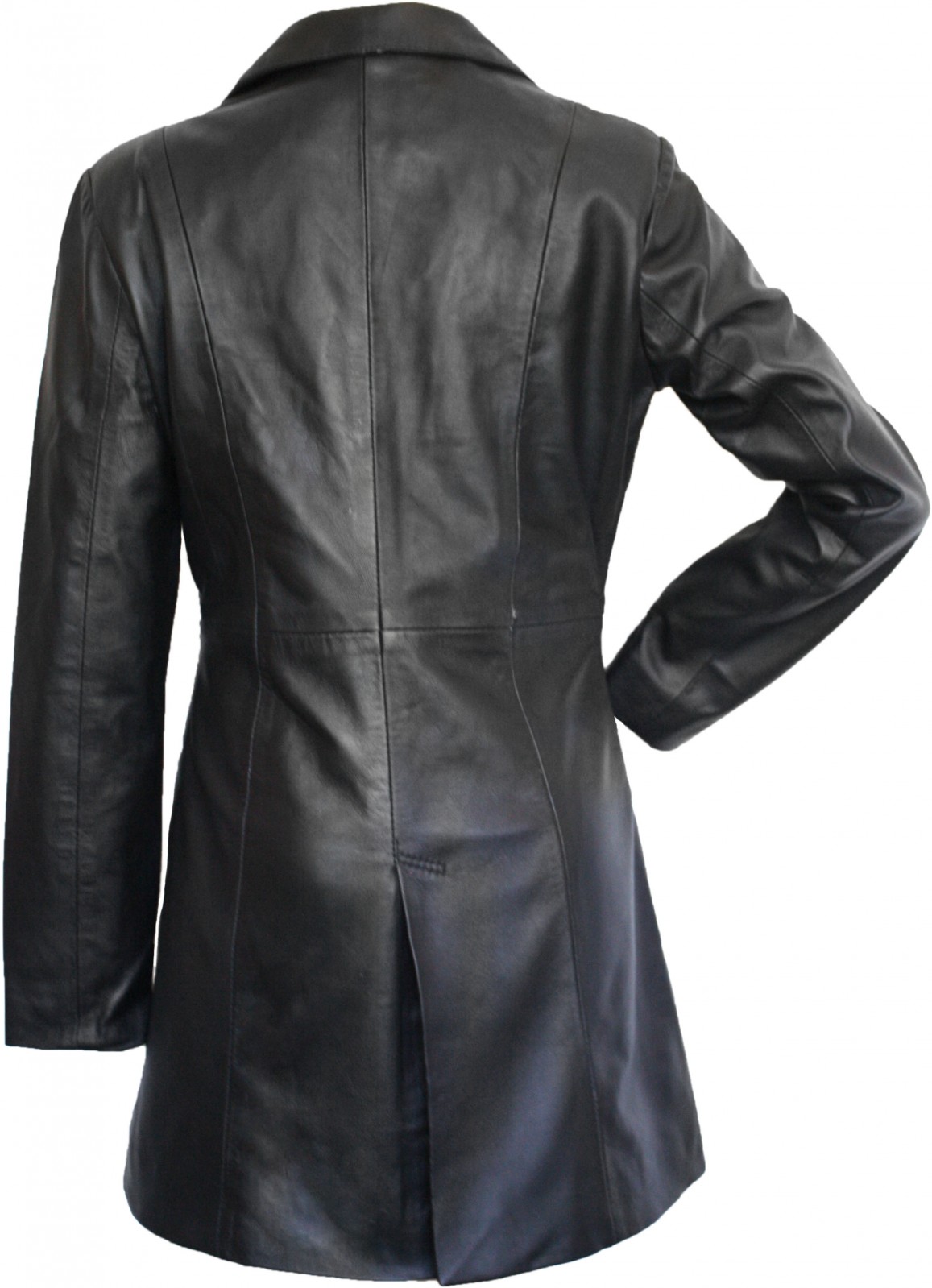 Damen Ledermantel Trenchcoat echtleder Mantel aus Lammnappa Leder Schwarz