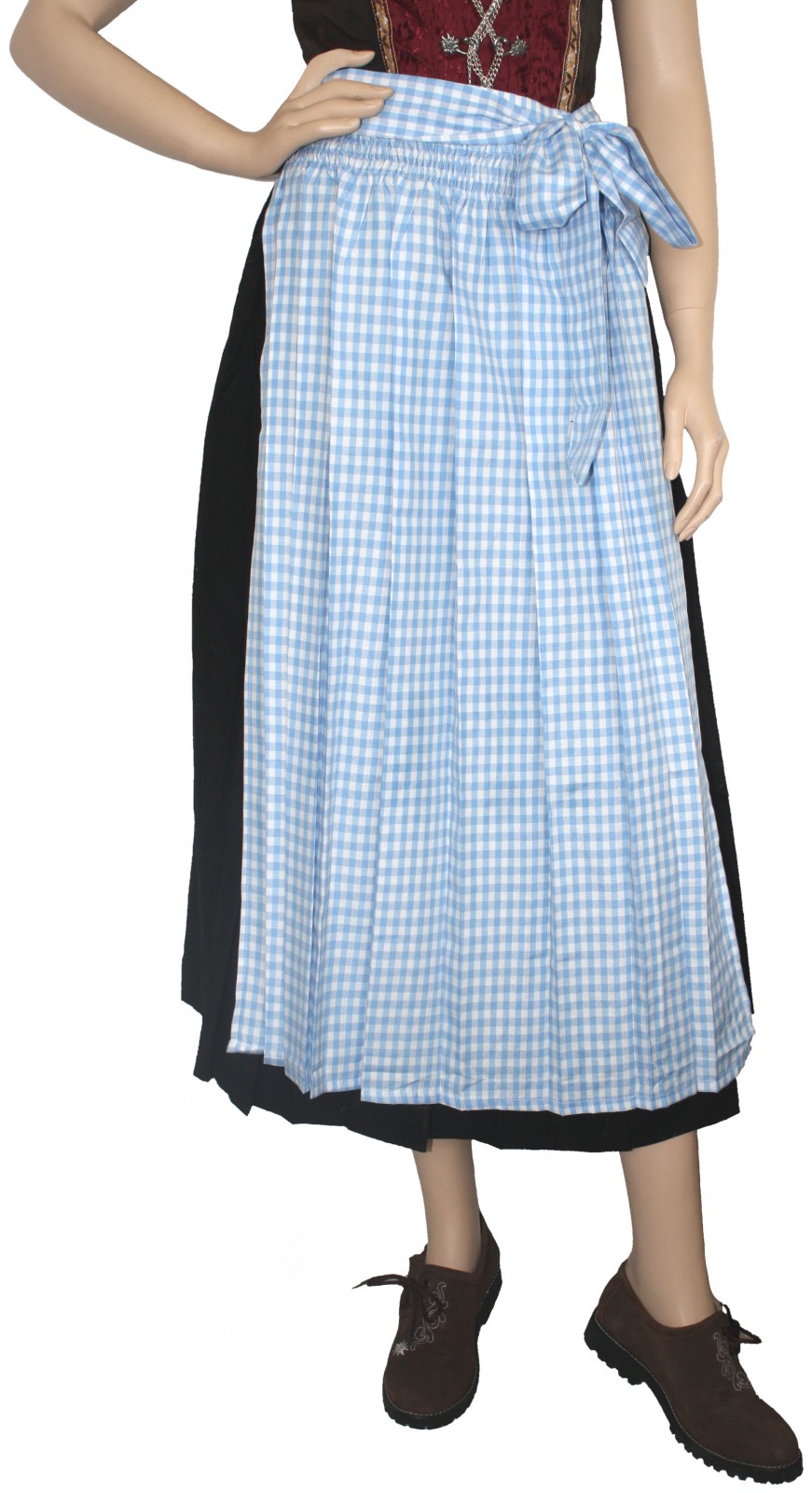 Apron for Long Dirndl Traditional Apron, Colour:Blue/ Checkered