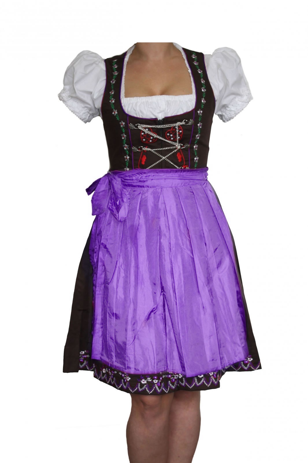 3 Pieces Midi-Dirndl Dress Set Bavaria Oktoberfest, Purple
